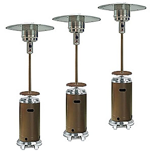 ROMONICA 48,000BTU Outdoor Patio Heater Tall Standing Hammered Finish Garden Outdoor Heater Propane Standing, with Wheels and Table, Large, Hammered Bronze/SS - 3 set