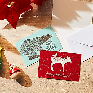 144 Pack Christmas Cards with Envelopes, 4x6 Blank Holiday Greeting Cards Assortment Box for Sending Holiday Wishes (6 Xmas Animal Designs)