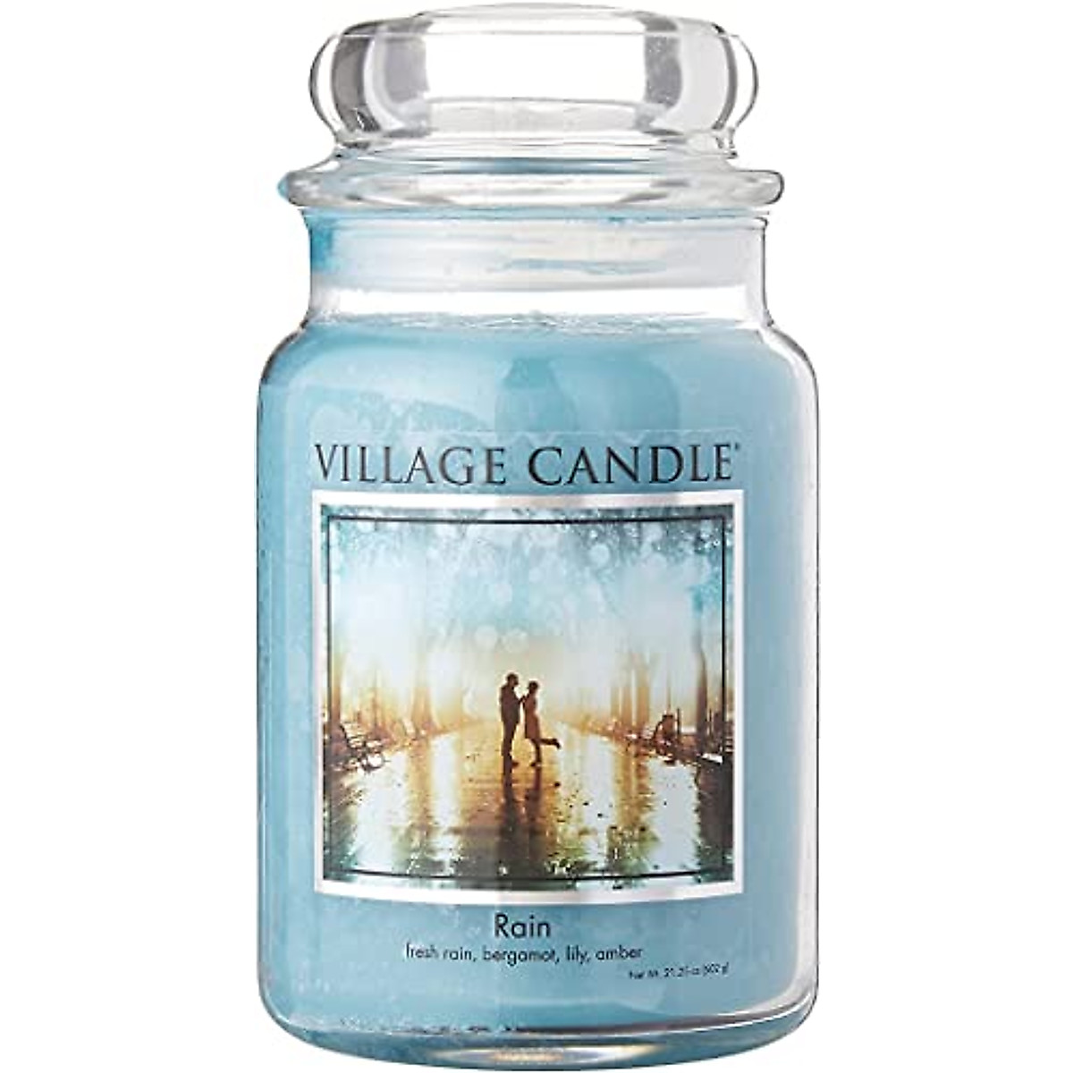 Village Candle Rain Large Glass Apothecary Jar Scented Candle, 21.25 oz, Blue