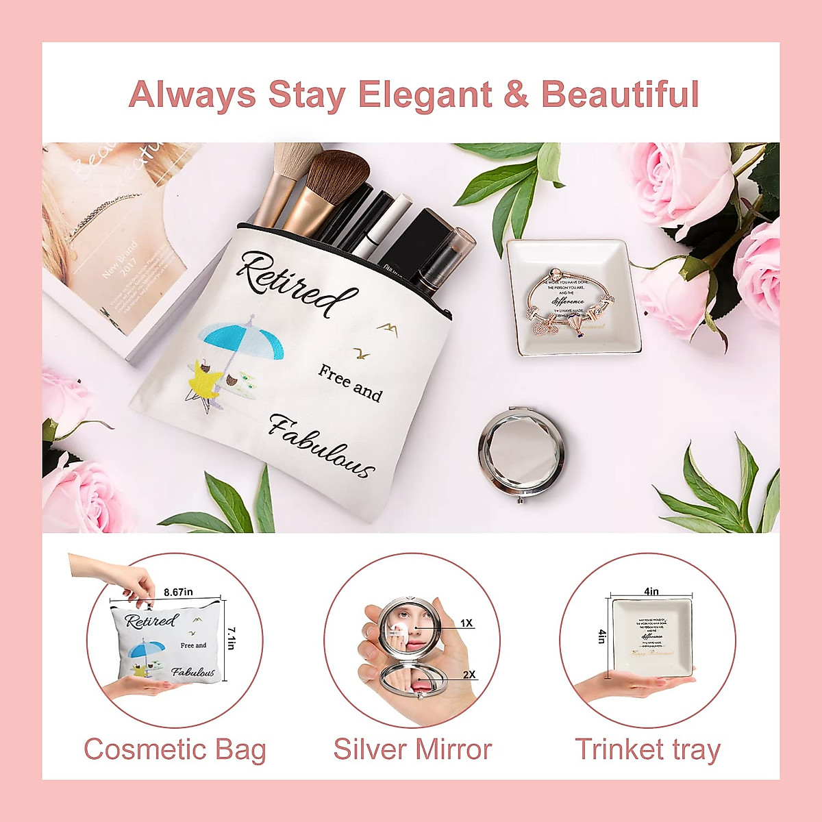 Happy Retirement Gifts for Women 2024,12 Pcs Retirement Gifts for Friends,Boss,Teachers,Nurses,Mom,Grandma,Retirees with Wine Tumbler,Socks,Cosmetic Bag,Retired Going Away,Goodbye Gift for Coworker