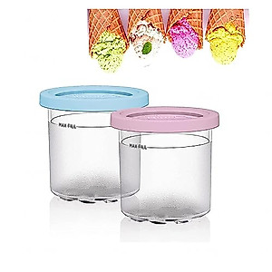 VRINO 2/4/6PCS Creami Pints and Lids, for Ninja Pints with Lids,16 OZ Creami Deluxe Pints Reusable,Leaf-Proof Compatible NC301 NC300 NC299AMZ Series Ice Cream Maker,Pink+Blue-4PCS