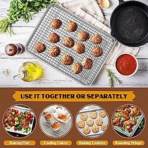 Baking Sheet Pan with Rack Set, E-far 16”x12” Stainless Steel Cookie Sheet for Oven Cooking Roasting, Rimmed Textured Metal Tray with Wire Cooling Rack for Resting Bacon Meat Steak - Dishwasher Safe