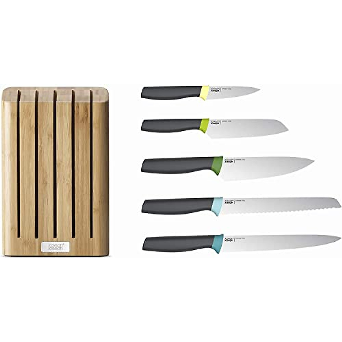 Joseph Joseph 10300 Elevate Knife Set with Slimline Bamboo Block Japanese Stainless Steel, Opal, 6-piece