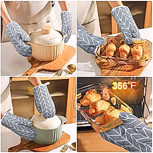 AUAUY Oven Mitts and Potholders BBQ Gloves-Oven Mitts and Pot Holders with Recycled Infill Silicone Non-Slip Cooking Gloves for Cooking Baking Grilling (6-Piece Set,Grey)