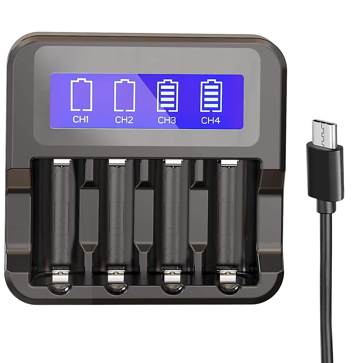 DULEX 4-Pack 3.7V 800mAH 123A Rechargeable Batteries and Charger Replacement 3V CR123A Batteries Compatible with Arlo VMS3130 VMC3030 3200 3330 3430 3530 Security Cameras, Alarm System, Flashlight