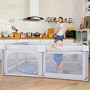 ANGELBLISS Baby Playpen, Extra Large Playard, Indoor & Outdoor Kids Activity Center with Anti-Slip Base, Sturdy Safety Play Yard with Breathable Mesh, Kid's Fence for Infants Toddlers(Grey,71”x59”)