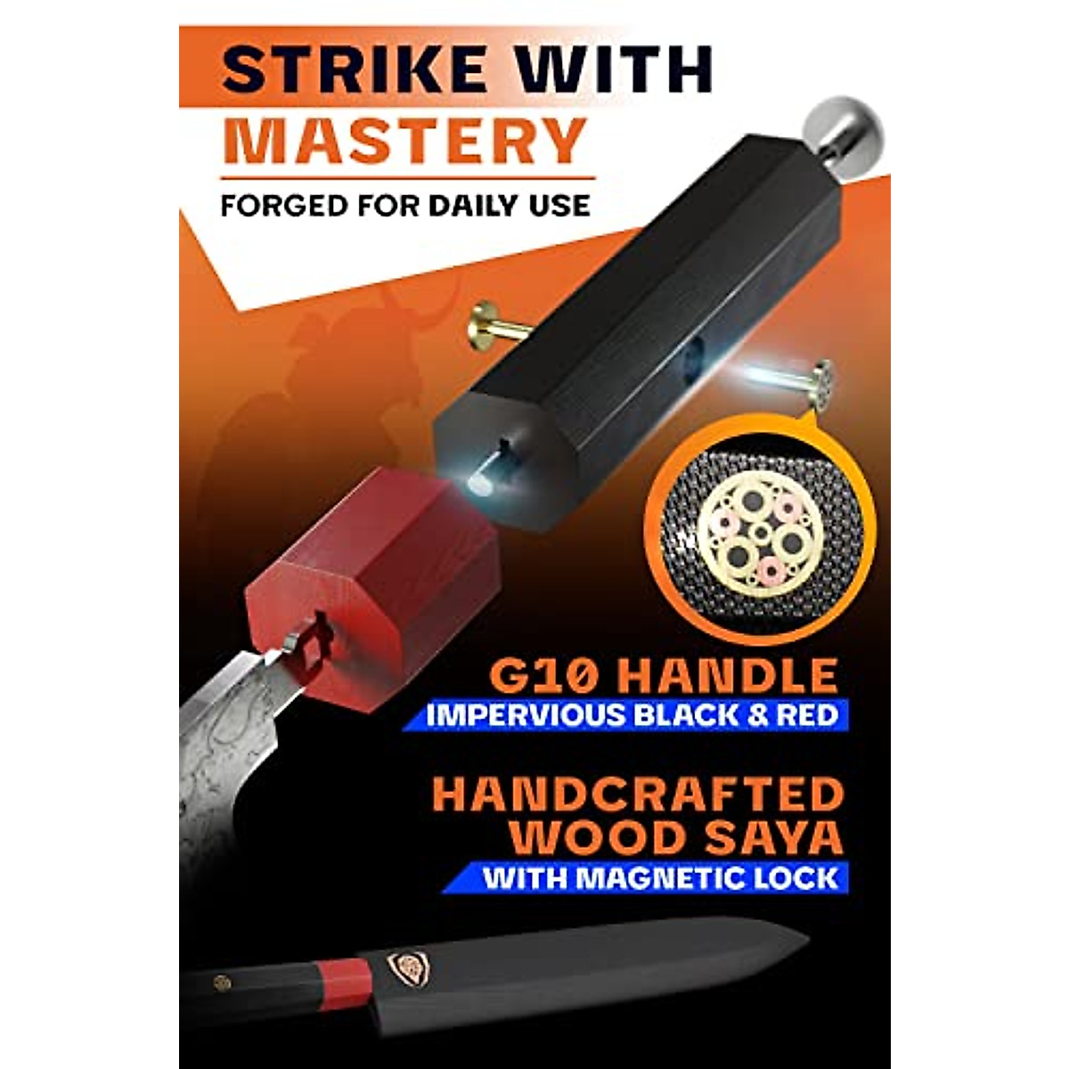 Dalstrong Ronin Series Japanese AUS-10V Damascus Steel Yanagiba Sushi Kitchen Knife with Red & Black G10 Handle, 10.5 Inches, Sheath Included