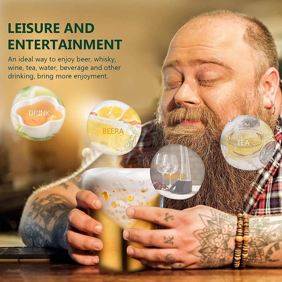 GANAZONO Golden Drinking Cup Stainless Steel Beer Water Wine Whisky Cup Metal Drinking Glasses for Wine Water Coffee Tea