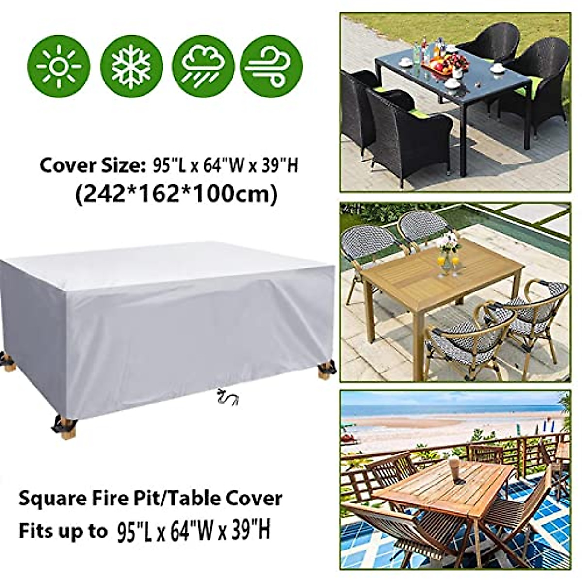 Garden Furniture Covers Waterproof, 80x63x63cm Silver Patio Set Covers Rectangular Cube Square Garden Table Cover Outdoor Sofa Cover 420D Oxford Fabric Rattan Furniture Cover Windproof