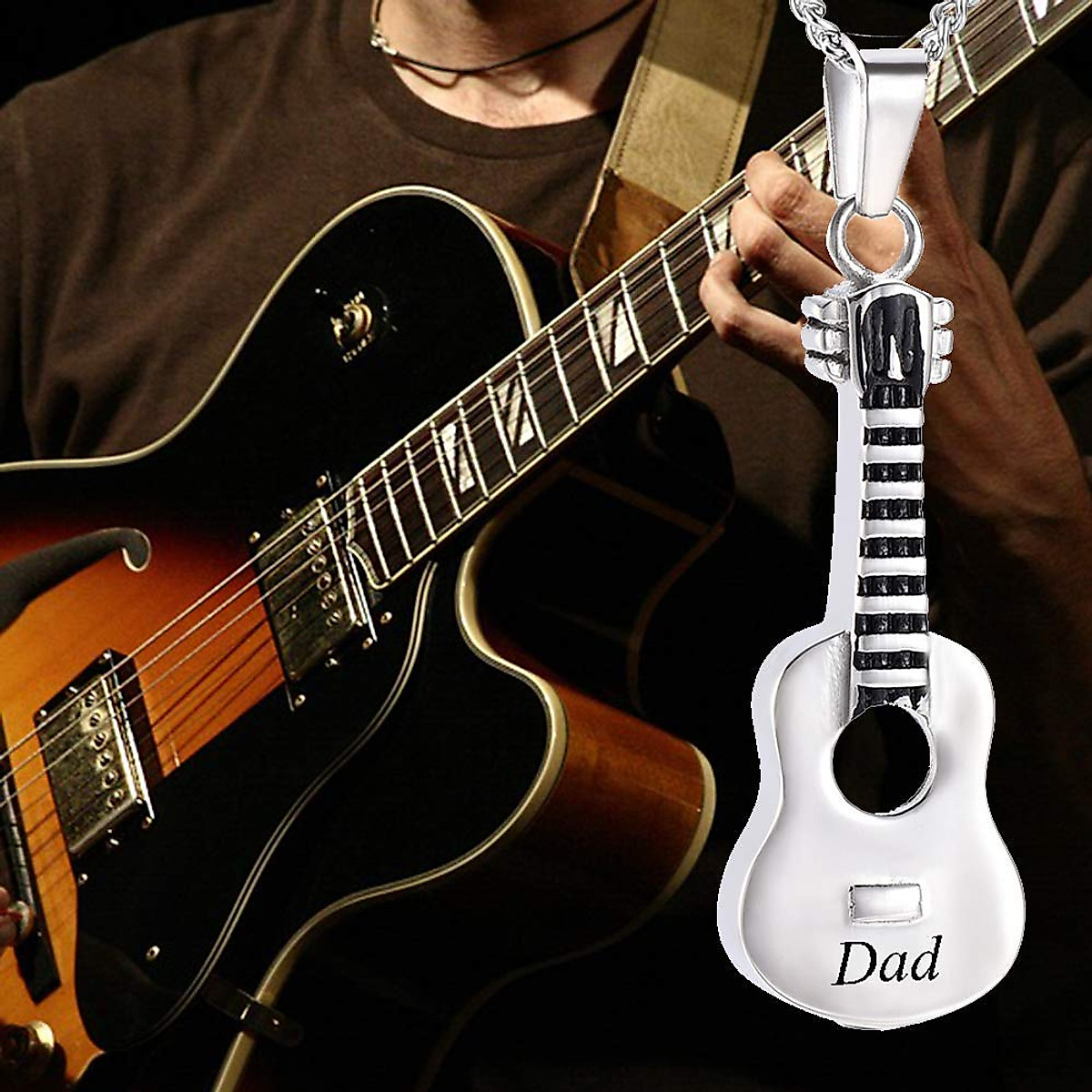 Yinplsmemory Jewelry Carved Guitar Cremation Pendant Ashes Holder Memorial Urn Necklace Keepsake (Dad)