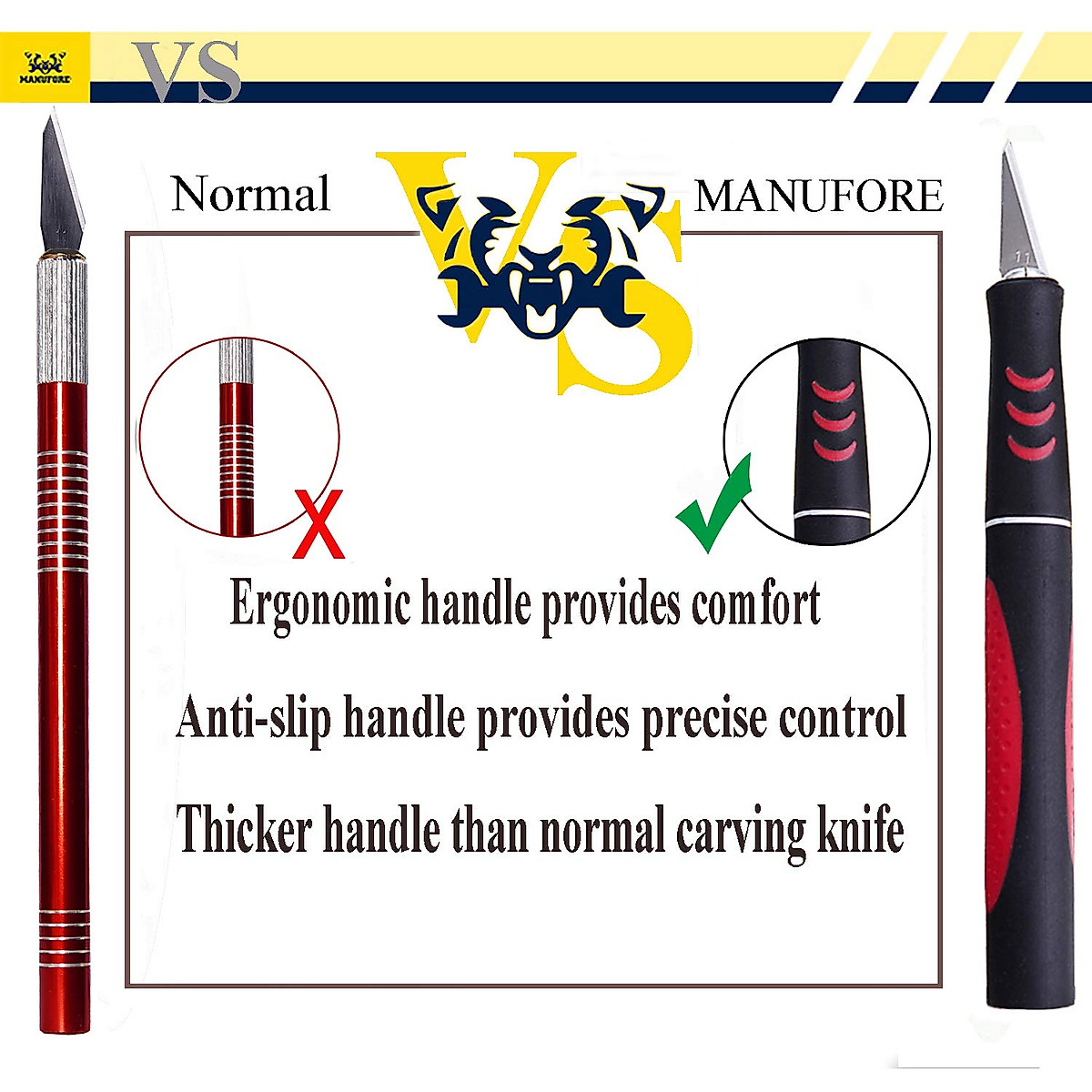 MANUFORE 19pcs Craft Knife Hobby Knife with Anti-Slip Handle Engraving Tool cuchillo de precisión hobby for Art Modeling, Scrapbooking and Sculpture