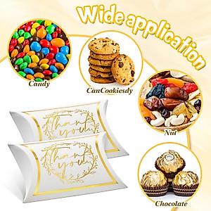 Tenceur 100 Pcs Thank You Pillow Boxes 3.5x2.4x1 Inch Wedding Favor Pillow Boxes Paper Thank You Gift Boxes for Favors Candy Treat Boxes for Wedding Birthday(White, Gold)