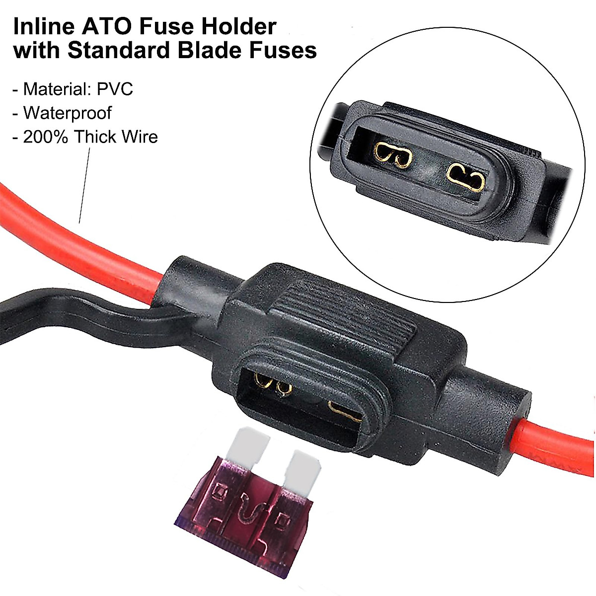 MuHize Inline Fuse Holders 12v, Upgraded Car Standard 12V Add-a-Circuit Fuse, 12 Gauge Waterproof APR ATO ATC Inline Fuse Wire with 40AMP Standard Fuses(3 Pack)