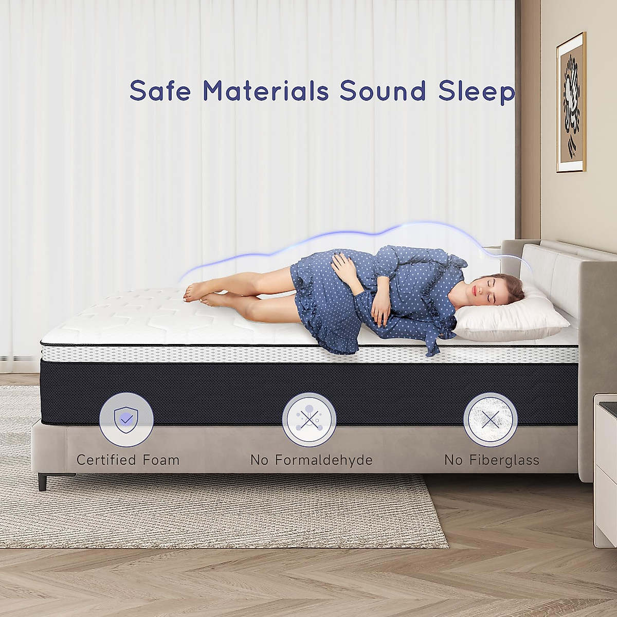 Z-hom King Mattress 14 Inch, King Mattresses Hybrid Spring Mattress in a Box, King Size Foam Innerspring Mattress with Motion Isolation & Pressure Relief for King Bed Frames, Medium Soft, White Grey