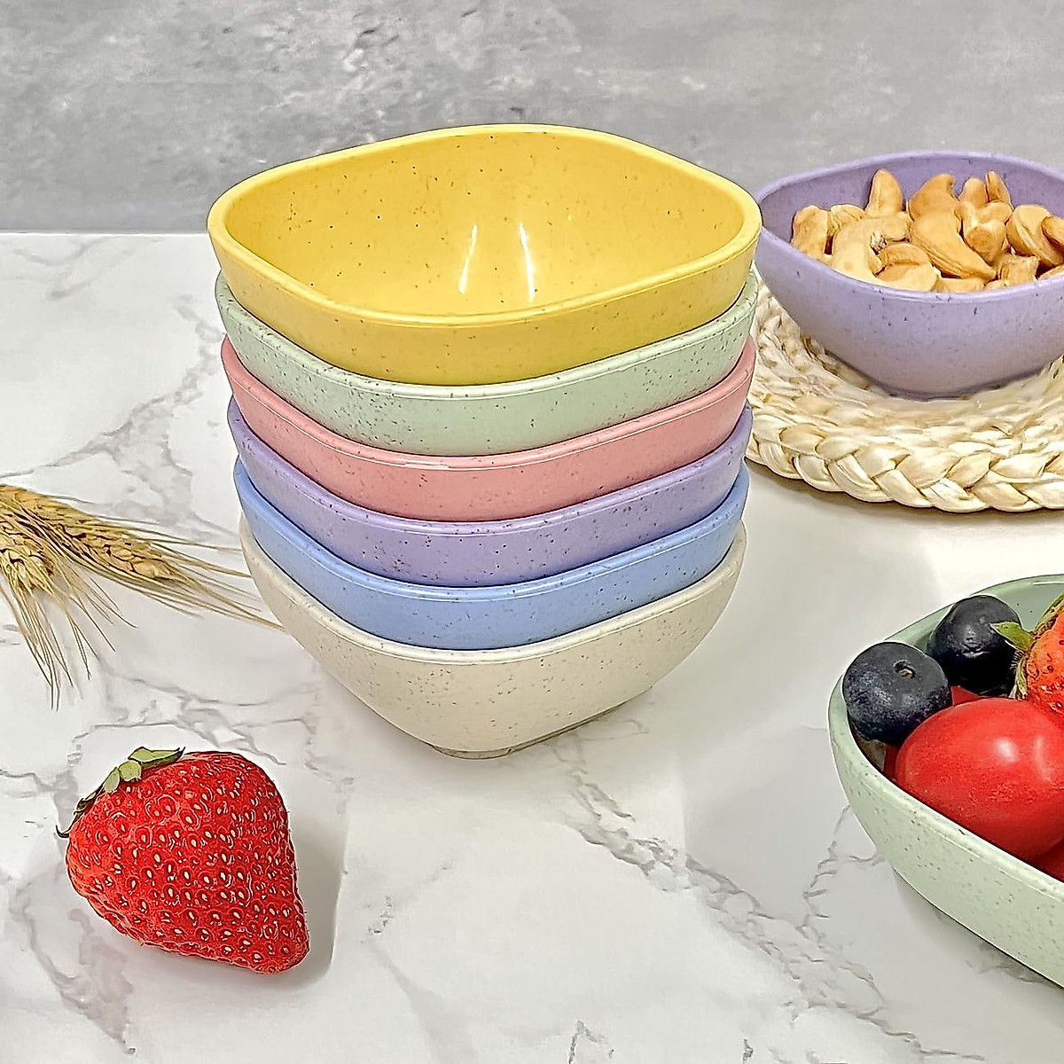 8 Pack Small Bowls, 4.5 OZ Wheat Straw Bowls Soy Sauce Dish, Unbreakable Dessert Bowls, Assorted Colors Dipping Sauce Cups, Small Plastic Bowls Prep Bowls for Side Dishes, Dessert, Snacks, Sauce