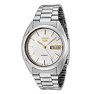 SEIKO Men's SNXG47 5 Automatic White Dial Stainless Steel Watch
