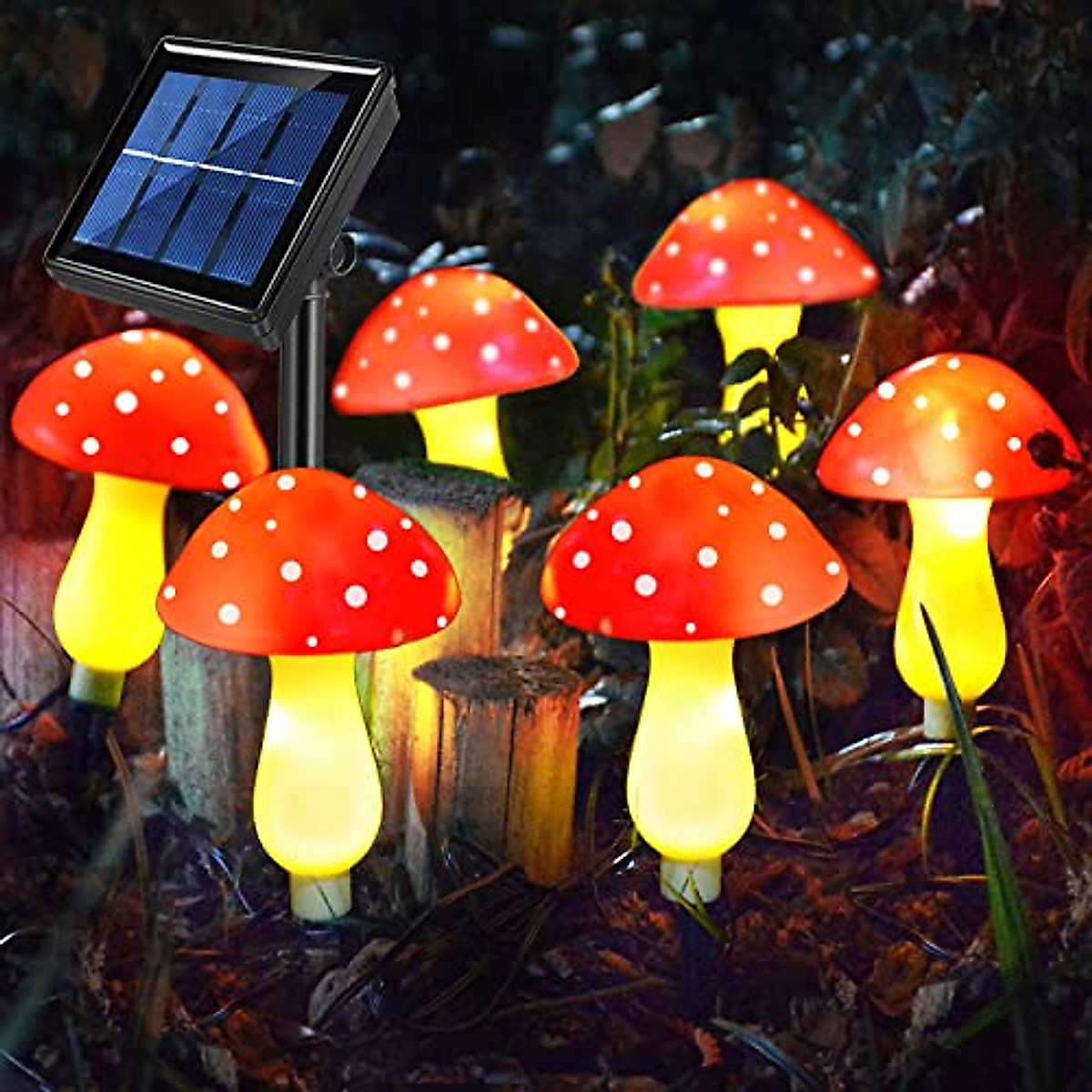 Abkshine New Upgraded Set of 6 Red Solar Mushroom Lights Garden Outdoor Decor, 8 Modes Waterproof Mushroom Solar Lights for Garden Pathway Landscape Yard Easter Pathway Halloween Xmas Decorations