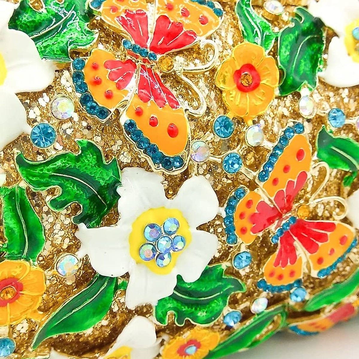 Boutique De FGG Flowers & Butterfly Women Crystal Clutch Evening Bag Wedding Party Rhinestone Handbags (Small,Orange White)