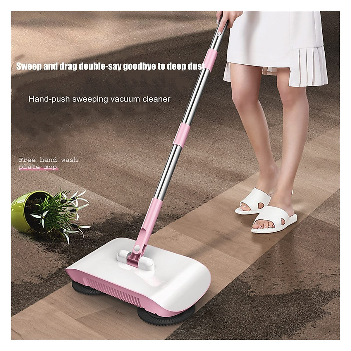 JUSTHENGGUANG Electric Brooms Smart Broom Robot Vacuum Cleaner Floor Home Kitchen Sweeper Mop Sweeping Machine Handle Household Mop For Cleaning Floors Cleaning utensils (Color : Pink within 6 pads)