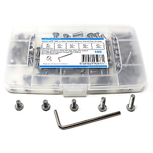 iexcell 100 Pcs M5 x 8/10/12/16/20 Stainless Steel 304 Hex Socket Button Head Cap Screws Bolts Assortment Kit