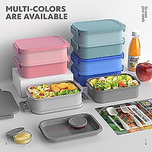 Jelife Adult Bento Box Lunch Box - 3 Layers Leak-Proof Stackable Bento Lunch Box for Adults, 72oz Large-Style All-in-One Bento Boxes Lunchbox with Utensil Sauce Containers for Dining Out,Work, Grey