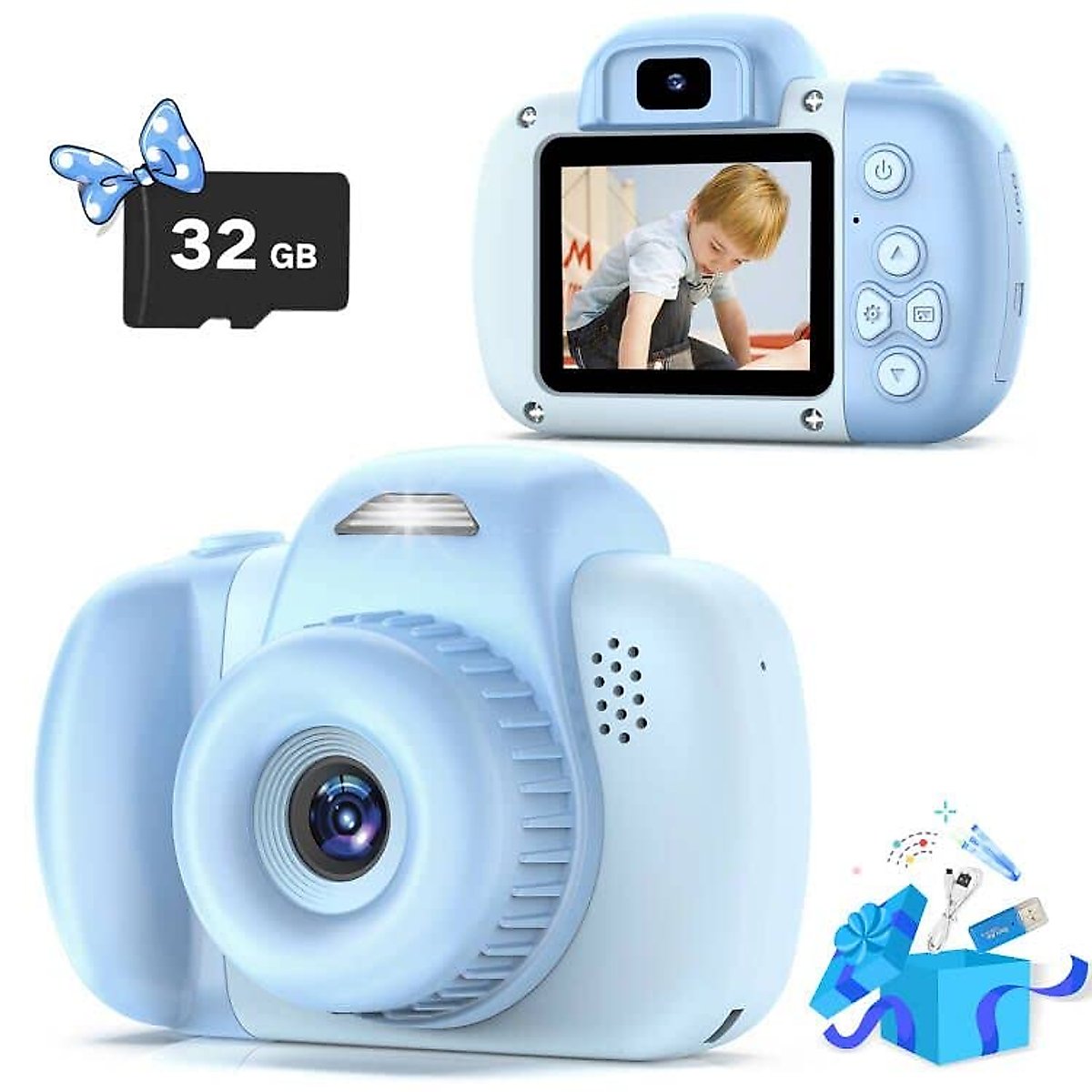Goopow Mini Kids Camera Toys for 3 4 5 6 7 8 Year Old Girls Boys, Toddler Children Digital Video Camcorder Camera, Best Chritmas Birthday Festival Gift for Kids - 32G SD Card Included NK-Lightblue