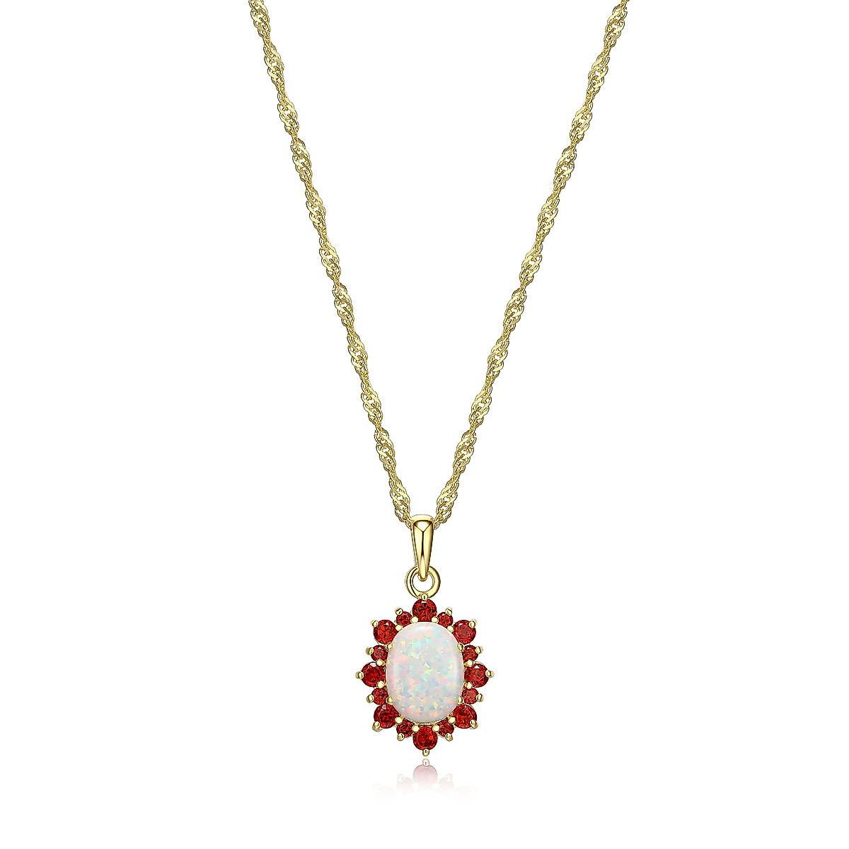 MORGAN & PAIGE 18K Yellow Gold-Plated 925 Sterling Silver Created Opal and Genuine Gemstone Halo Pendant Necklace, 18"