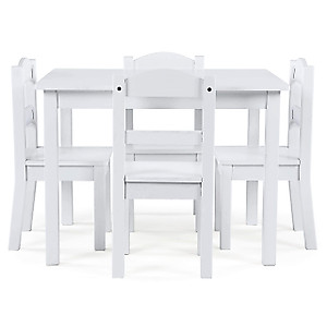 Humble Crew, White Kids Wood Table and 4 Chairs Set
