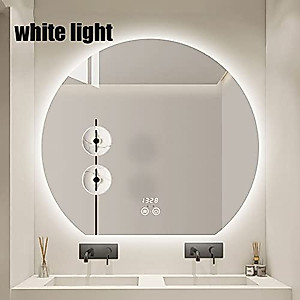TOCTUS Bathroom LED Mirror, Wall Mount Mirror with Lights, 19inch/50cm, Backlit, LED Illuminated, Dimmable, Semicircle, Wall Decoration, Frameless, Energy Efficient (Size : 80cm/31in)