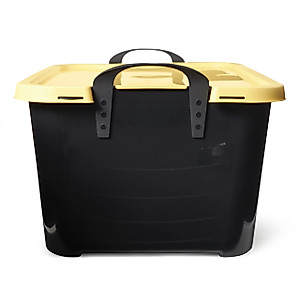 Life Story 55 Quart Plastic Stackable Storage Unit Bin with Lid and Handles for Home Garage Organization, Black and Yellow (6 Pack)