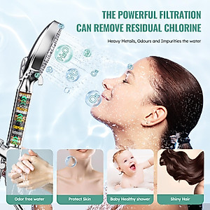 Filtered Shower Head with Handheld, High Pressure 9 Spray Mode Chrome Showerhead with Filters,detachable shower head,Water Softener Filters Beads for Hard Water -Remove Chlorine