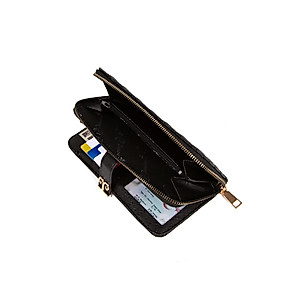 Women's Large Capacity Bifold Wallet | 9 Card Holder and ID Window | Quilted Design Soft Textured Zipped Handbag for Women | Vegan Leather Purse (Black)