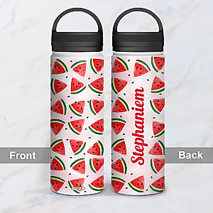 winorax Personalized Watermelon Pattern Design Water Bottle Stainless Steel 12oz 18oz 32oz Sports Bottles for Kids Women Girls Funny Gift for Back To School Summer Birthday Christmas