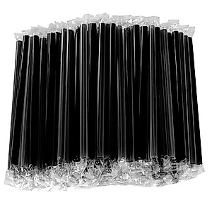 [100 Pcs] Boba Smoothie Individually Wrapped Straws - Jumbo Large Plastic Disposable Bubble Tea Milkshake Black Drinking Straws(8.2" long and 0.43" Diameter)