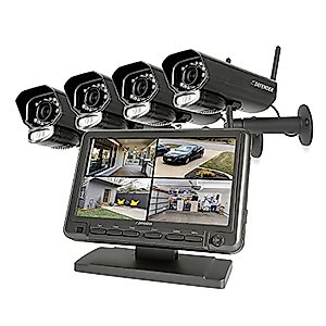 Defender PHOENIXM2 Plug-In Power Security Cameras- for Home & Business Surveillance Indoor & Outdoor Bullet Cameras with 7 Inch LCD Display Monitor No Wi-Fi Needed Free 32 GB SD Card Included (4 Pack)