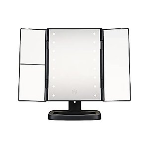 Conair Reflections Tri-Panel LED Lighted Vanity Makeup Mirror, 1x/2x/3x magnification, Matte Black finish