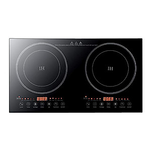 DOONARCES 110V Dual Induction Cooktop Portable Electric Induction Cooker Double Built-in Burners Countertop with 8 Firepower&Time Temp. Control for Kitchen Camping (1200W+1200W/Dual Induction)