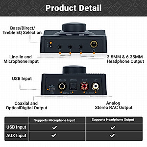 NEOHIPO H1 USB Gaming DAC Headphone Amplifier, Mini Hi-Fi Digital-to-Analog Amp, 3.5MM/6.35MM/Mic/EQ Opt/Coa/RCA Outputs with Treble & Bass Switch for PS5/PC/MAC/Computer