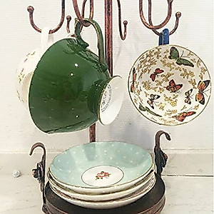 Creation Core Vintage Bronze Iron Coffee Cup Holder Storage Premium Rustic Tea Mug and Saucer Display Rack Holds 6 Cups