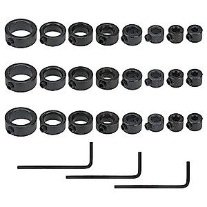 Sydien 3 Sets of 24pcs Drill Stop Bit Collar Set Woodworking Ring Locator with Wrench (1/8", 5/32", 3/16", 1/4", 5/16", 3/8", 1/2", 5/8")