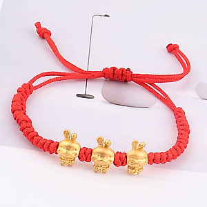 Ronglry Chinese New Year of The Rabbit 2023 Bracelet New Year Red String Bracelet Chinese Zodiac Bracelet Rabbit Charms Handmade Braid Bracelets Good Luck Red String Rope Bracelet for Women Men, no