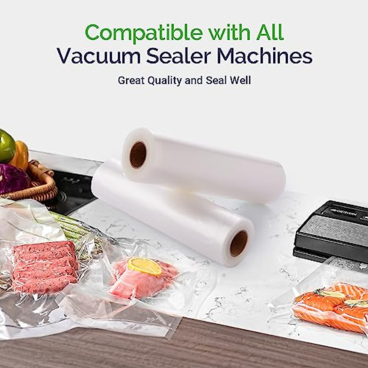 GERYON Vacuum Sealer Bags, 2 Pack 8x30ft Vacuum Sealer Roll Food Sealer Bags for All Vacuum Sealer Machine,BPA free,heavy duty