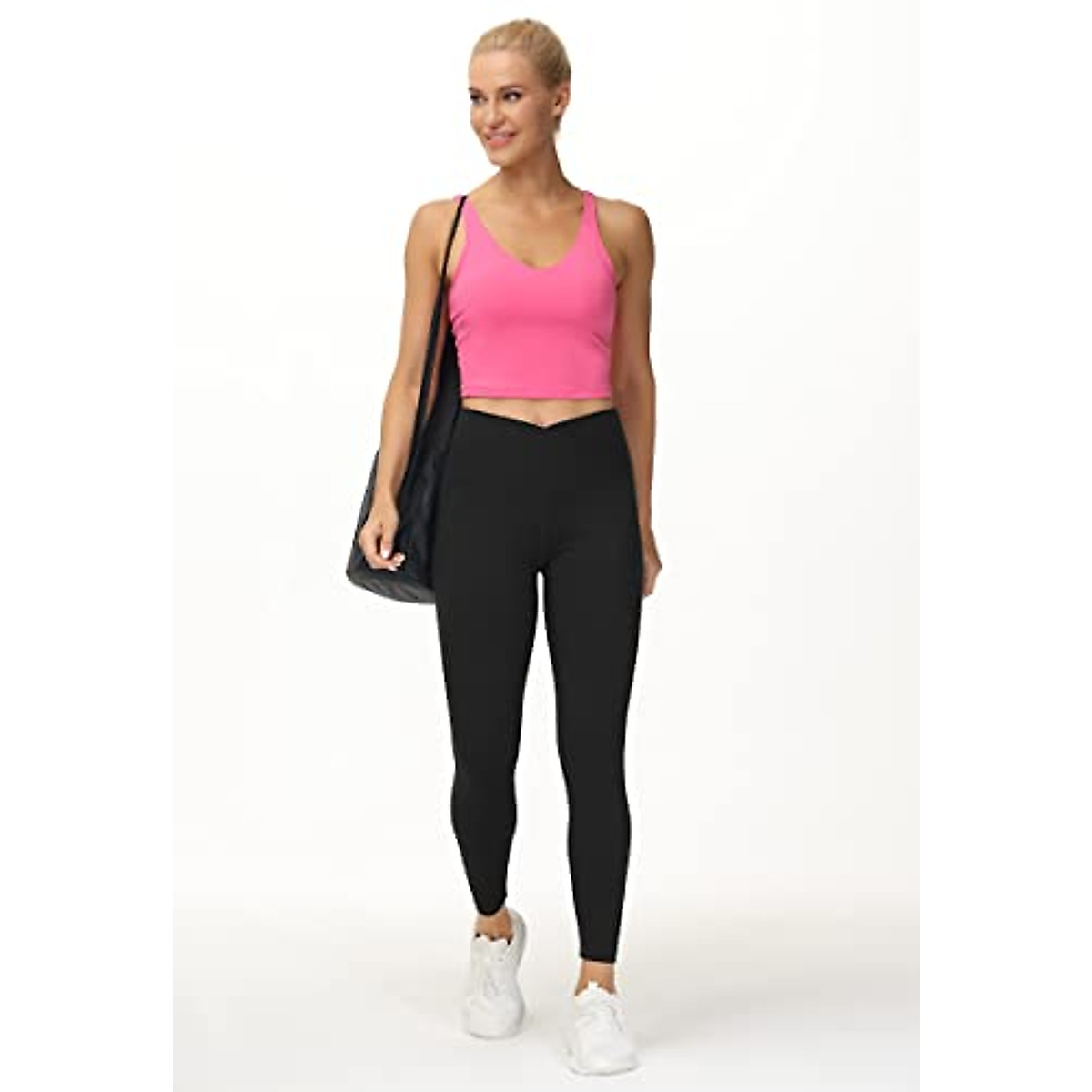 Women's V Cross Waist Yoga Leggings High Waisted Tummy Control Workout Running Pants Black