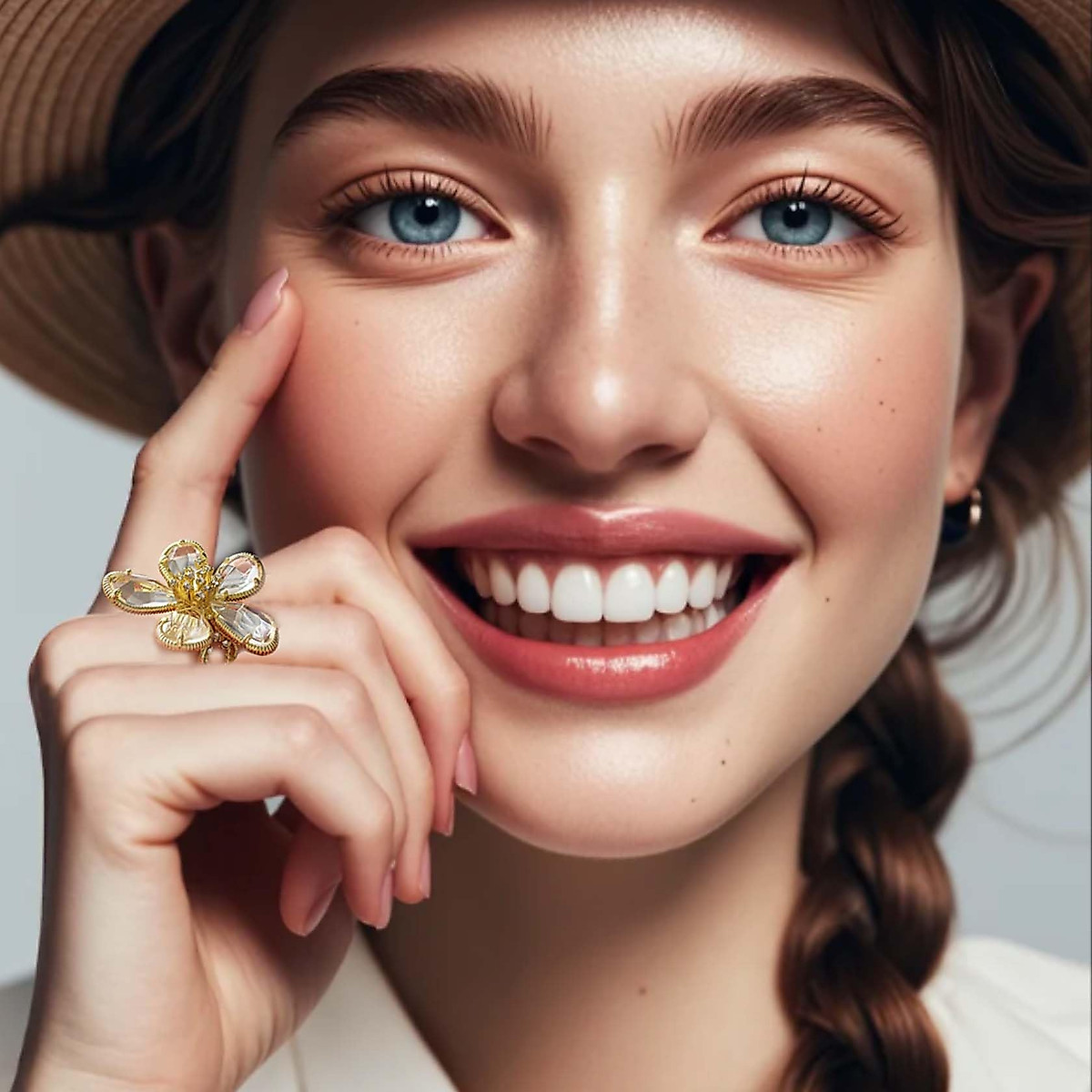 AIKAITUO Transparent Crystal Large Petal Adjustable Ring Fashion Women's Clothing Accessories & Personalized Ball Party Christmas Gift