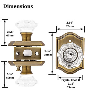 Gobrico Privacy Door Lock Sets Crystal Knobs Heavy Duty Door Hardware,Keyless Bath/Bed Door Knobset with Lock Inside,Push Pin Button,Antique Brass Arched Rosette,2 Pack