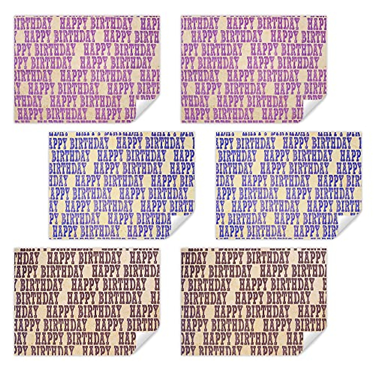 Happy Birthday Wrapping Paper for Men Boys Women Girls Adults Kids 3 Colors ''Happy Birthday'' Lettering Design Brown Birthday Gift Wrapping Paper 6 Sheets Folded Flat 20 X 28 Inches