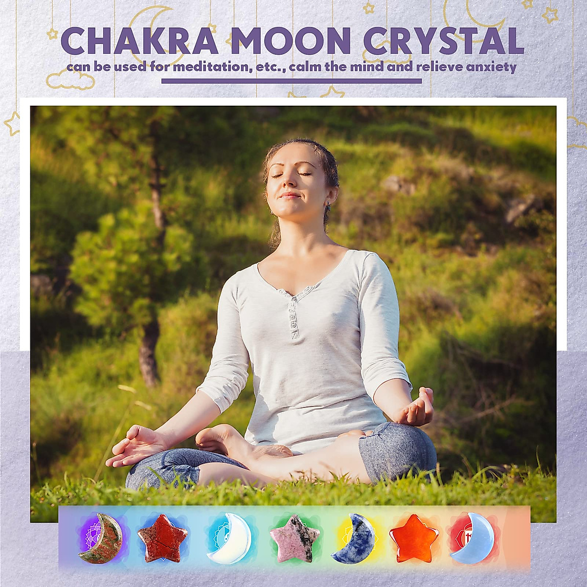 60 Pieces Star Shaped Crystals and Moon Shaped Crystals Worry Stones Assorted Palm Thumb Stones Hand Making Gemstone Quartz Decorative Crystal for Witchcraft Meditation DIY Balancing Jewelry