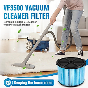 VF3500 filter Replacement Shop Vac Filter,3-Layer Fine Dust and Dirt Wet/Dry Vac Filter for Ridgid VF3500 3-4.5 Gallon Portable Vacuums WD3050, WD4070, WD4080, WD4522, 4000RV, 4500RV (2 Pack)