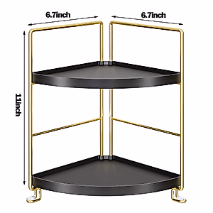 KINGBERWI 2-Tier Bathroom Corner Counter Organizer, Makeup Storage Shelf Vanity Tray, Bathroom Sink Countertop Organizer, Black