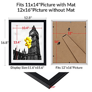 BSRHOME 12x16 Picture Frames Set of 6 with Plexiglass, Display Pictures 11x14 with Mat or 12x16 Without Mat for Tabletop Display and Wall Mounting，Black